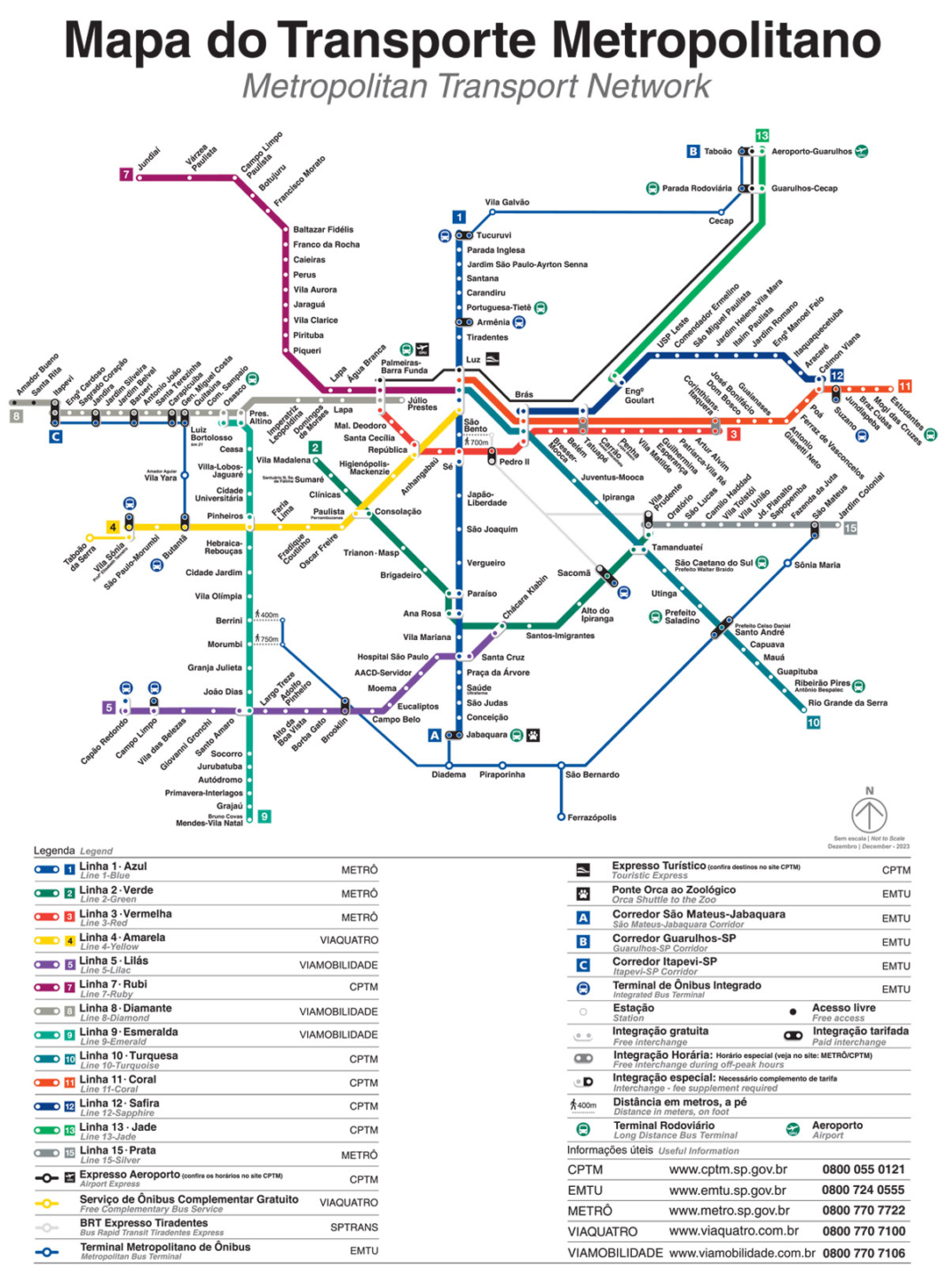 Mapa das estações do Metrô e da CPTM